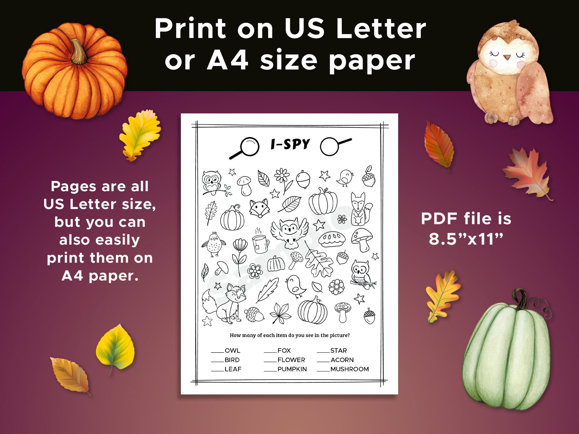 Fall Themed Kids Activity Sheets, 40 Page Bundle, Printable, Coloring ...