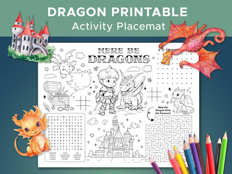 Dragon Themed Activity Sheet, Dragon Coloring Sheet, Dragon Party ...