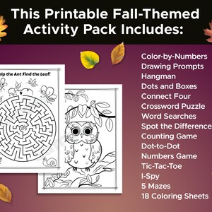 Fall Themed Kids Activity Sheets, 40 Page Bundle, Printable, Coloring ...