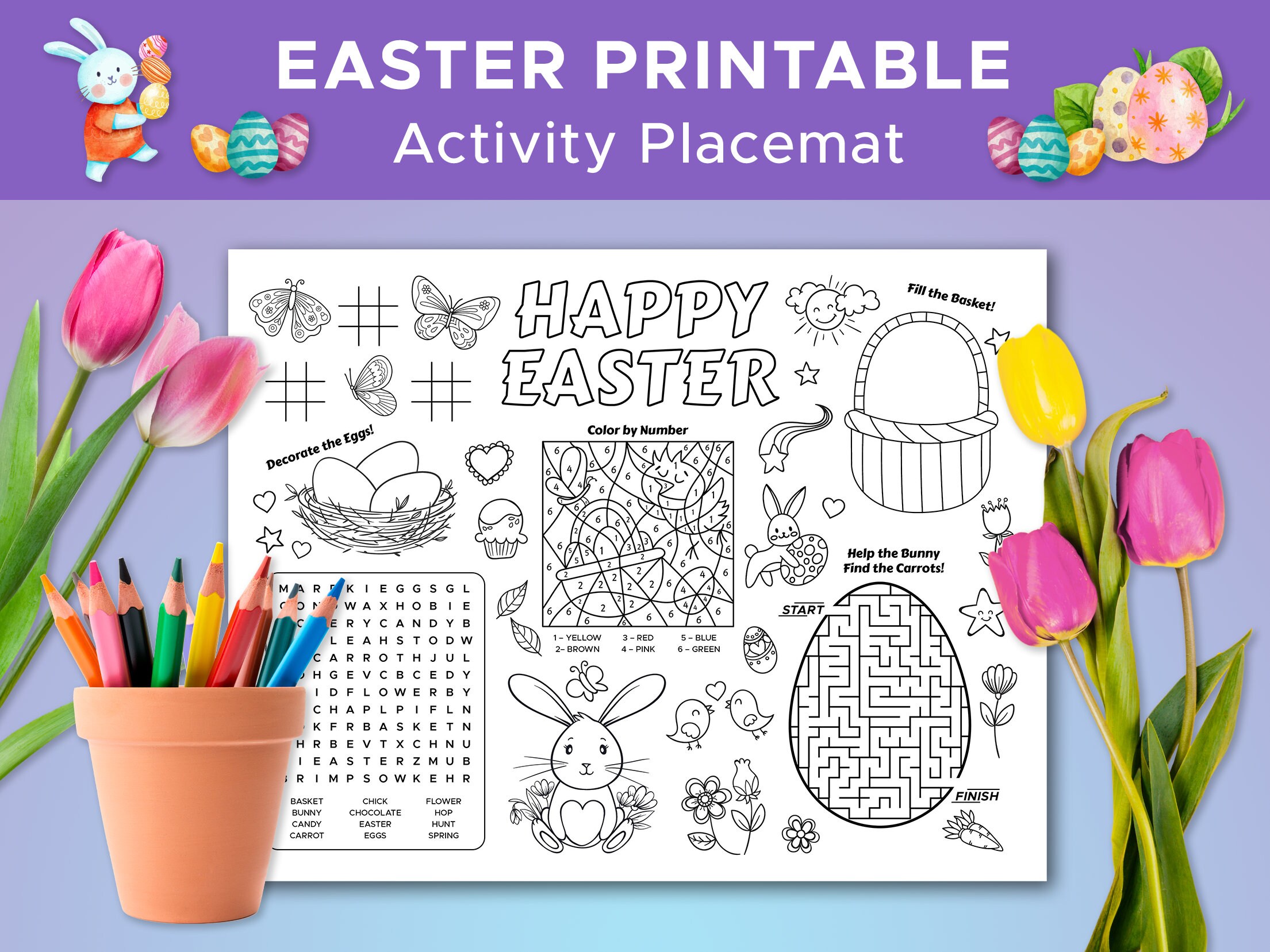 Easter Activity Placemat, Easter Printable, Printable Activity, Kids ...