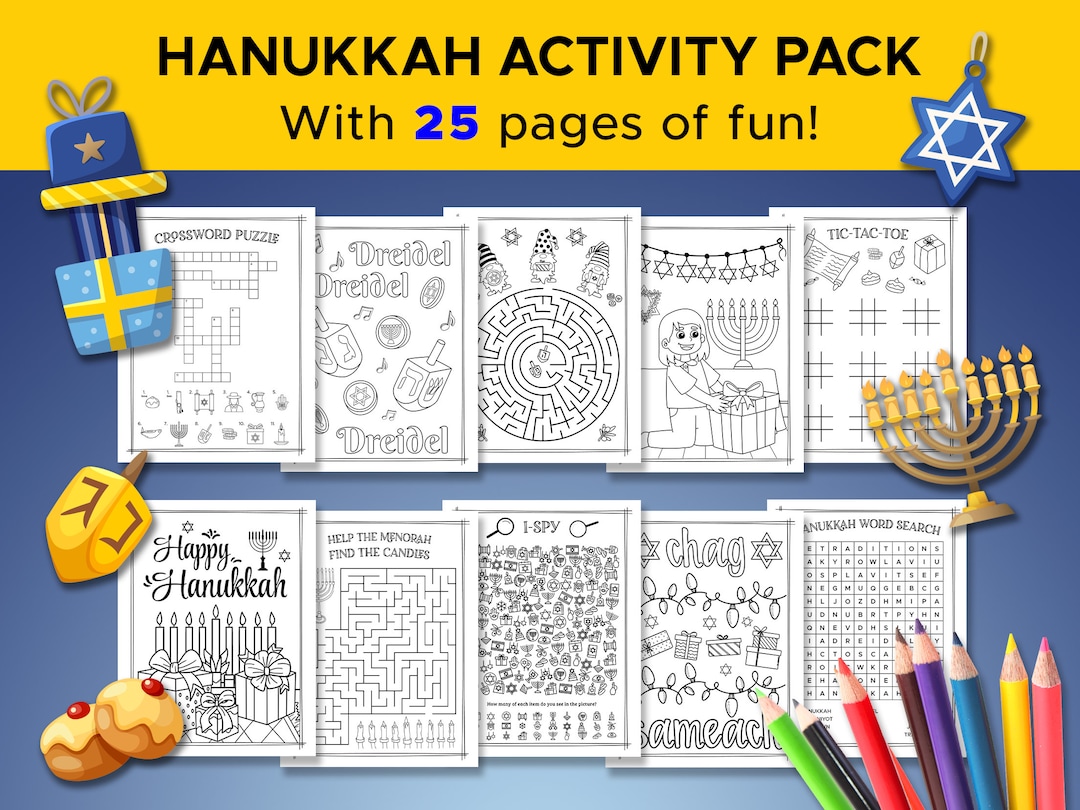 Hanukkah Themed Kids Activity Sheets, 25 Page Bundle, Printable ...