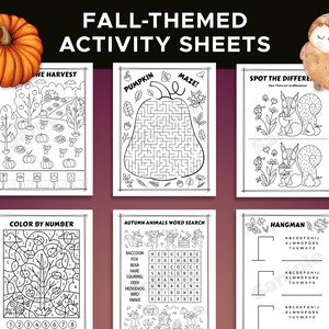 Fall Themed Kids Activity Sheets, 40 Page Bundle, Printable, Coloring ...