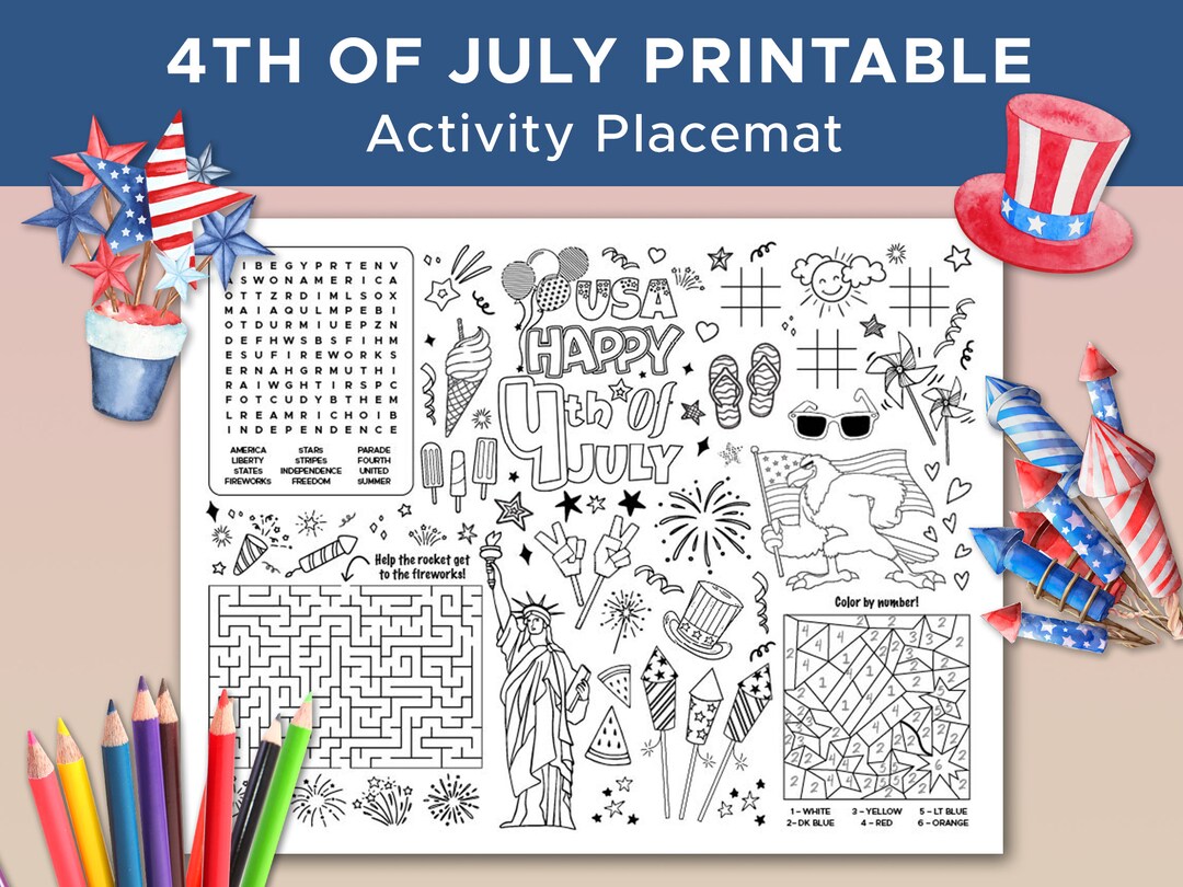 4th of July Kids Activity Sheet, Independence Day Coloring Sheet ...