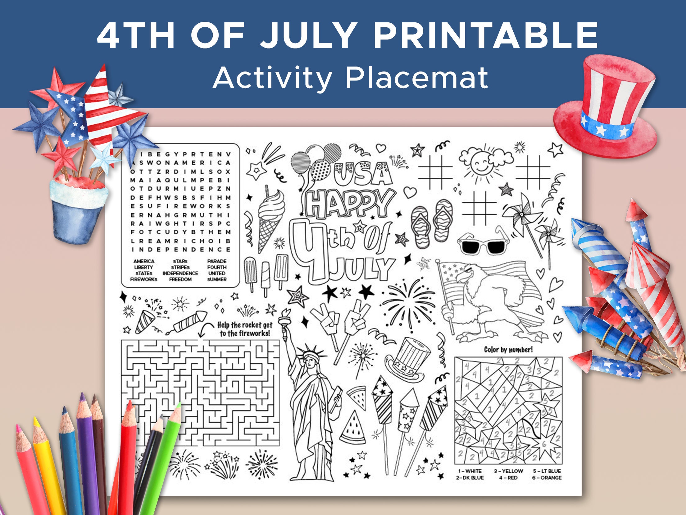 4th of July Kids Activity Sheet, Independence Day Coloring Sheet ...