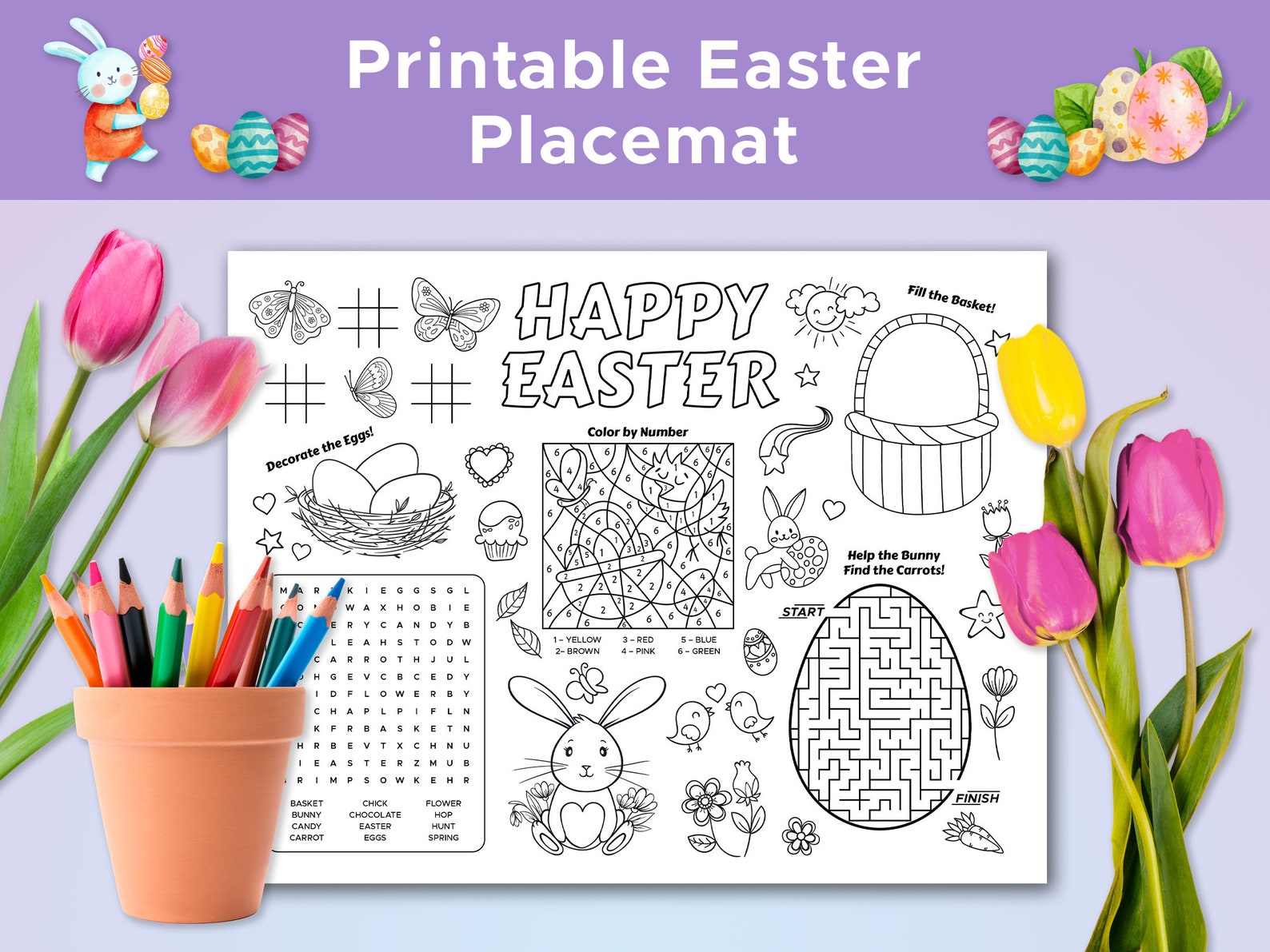 Easter Activity Placemat, Easter Printable, Printable Activity, Kids ...