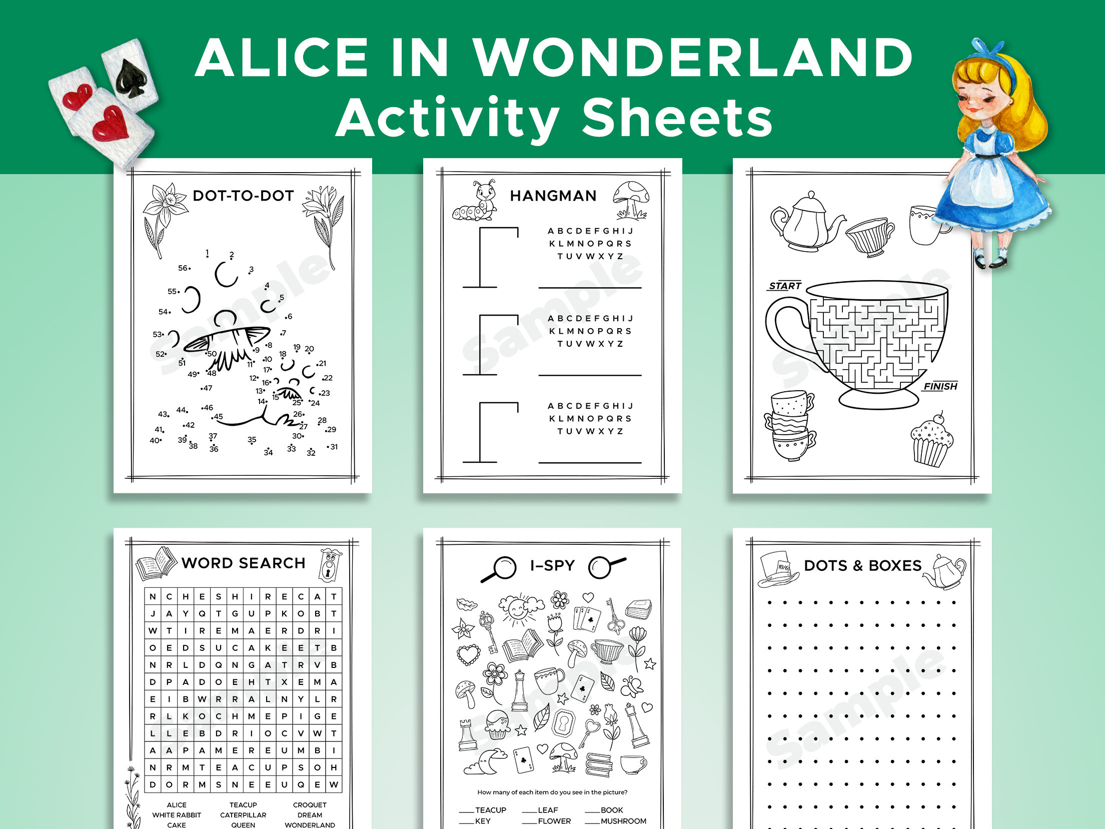 Alice in Wonderland Activity Sheets, 20 Pages, Printable, Kids ...