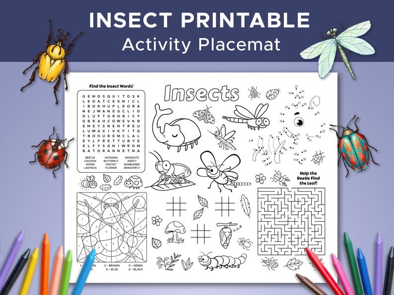 Insect Bug Themed Activity Sheet, Insect Coloring Sheet, Bug Party ...