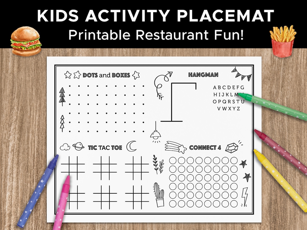 Kids Activity Sheet Placemat, Good for Restaurants, Weddings, Parties ...