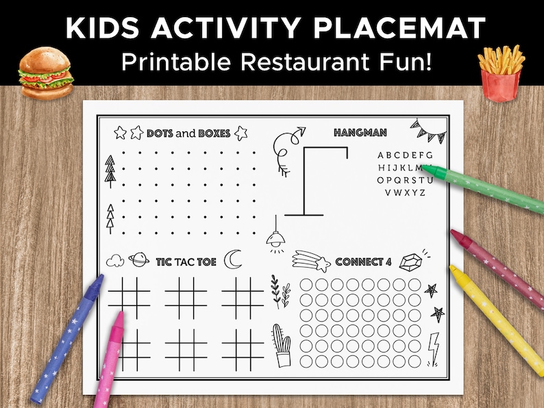 Kids Activity Sheet Placemat, Good for Restaurants, Weddings, Parties ...