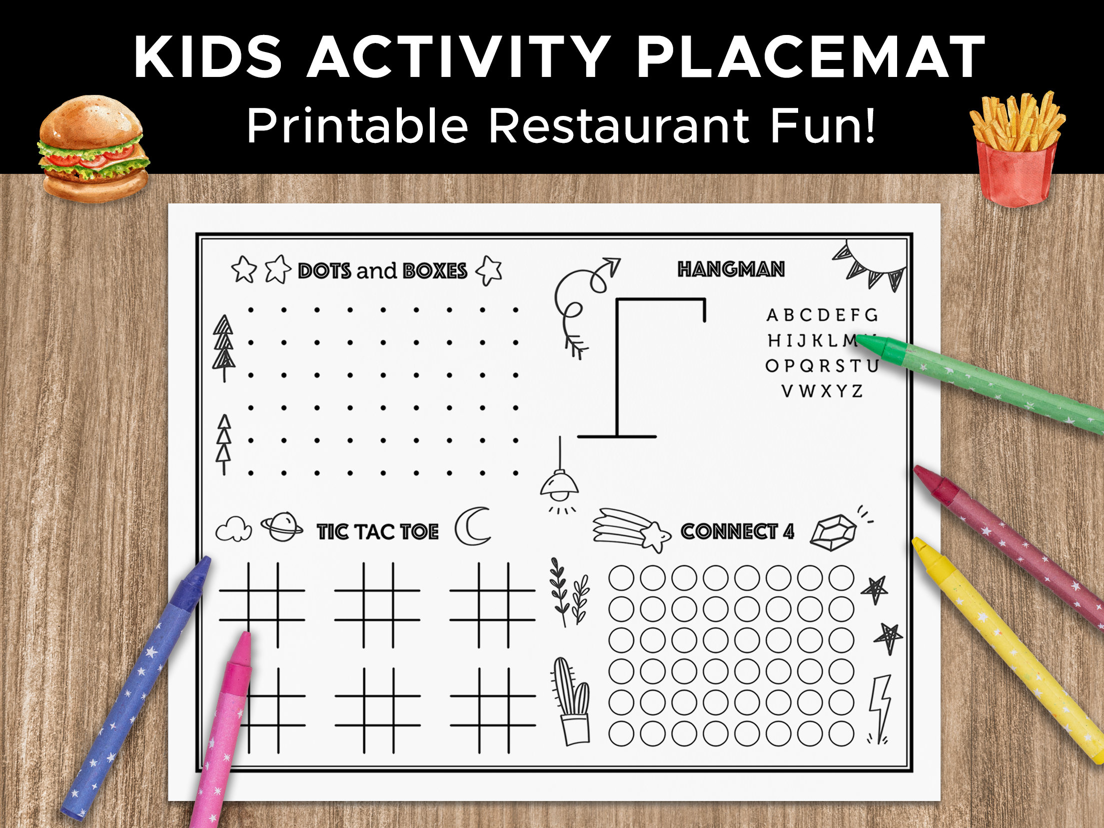 Kids Activity Sheet Placemat, Good for Restaurants, Weddings, Parties ...