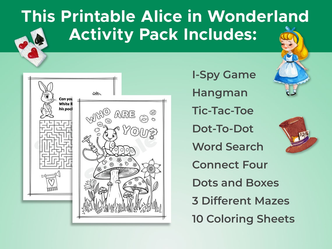 Alice in Wonderland Activity Sheets, 20 Pages, Printable, Kids ...