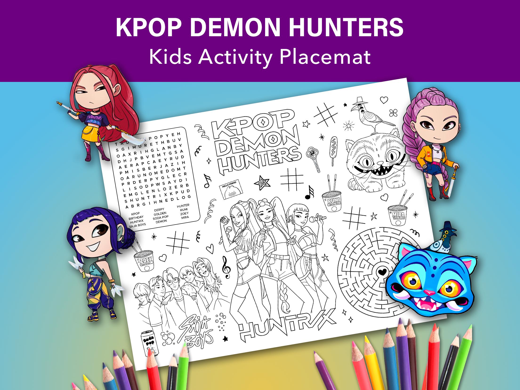 Kpop Demon Hunters Kids Activity Mat, Kpop Demon Hunters Placemat, Kids ...