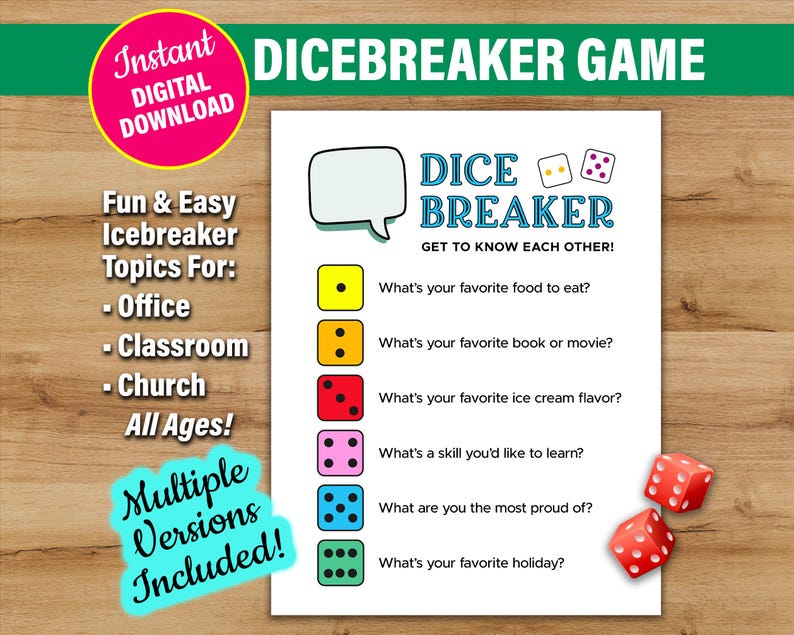 Dicebreaker Game, Fun Icebreaker Activity, Team Building, Roll and ...