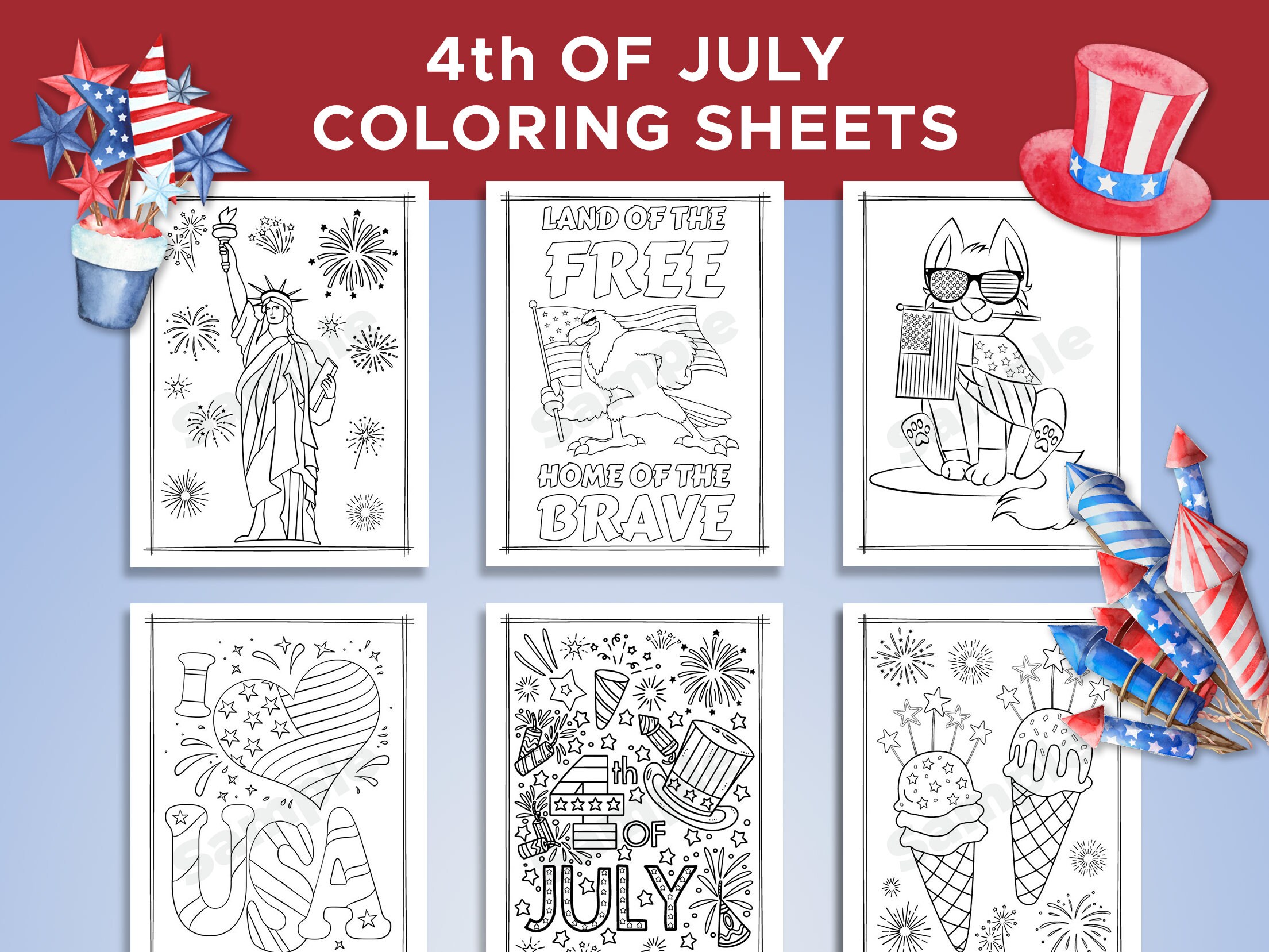4th of July Kids Activity Sheets, 15 Pages, Printable, Coloring Pages ...