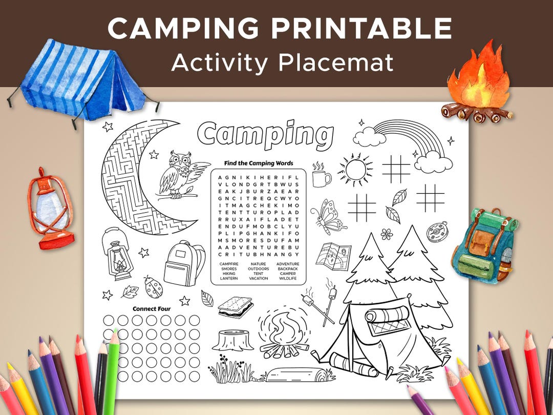 Camping Themed Activity Sheet, Camping Coloring Sheet, Camping Party ...