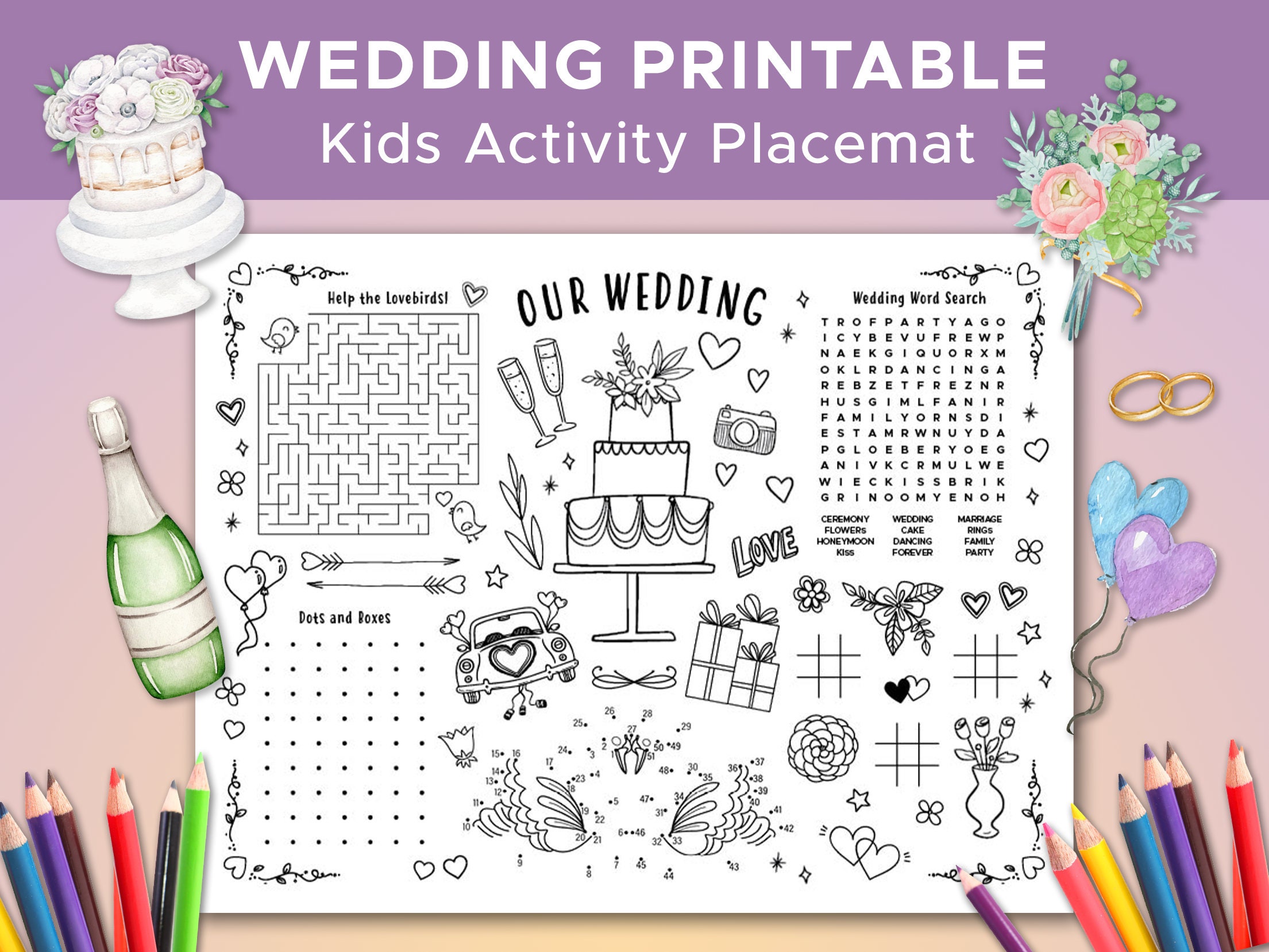Wedding Activity Sheet for Kids, Wedding Kids Coloring Sheet, Kids ...