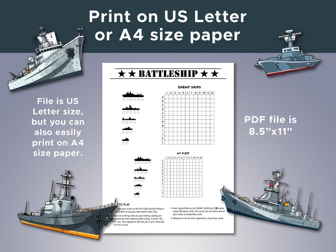 Printable Battleship Game, Road Trip Game, Kid Activity, Paper Game - Etsy