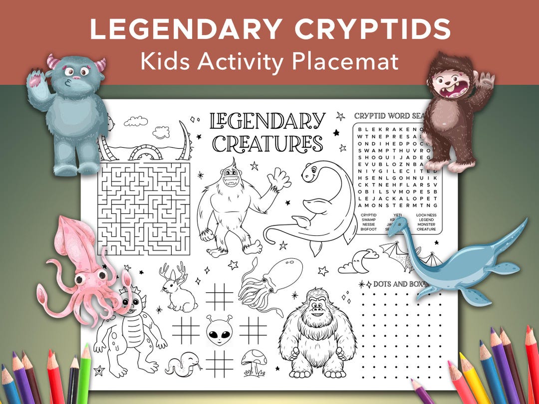 Cryptid Themed Kids Activity Sheet, Legendary Creatures Coloring Sheet ...