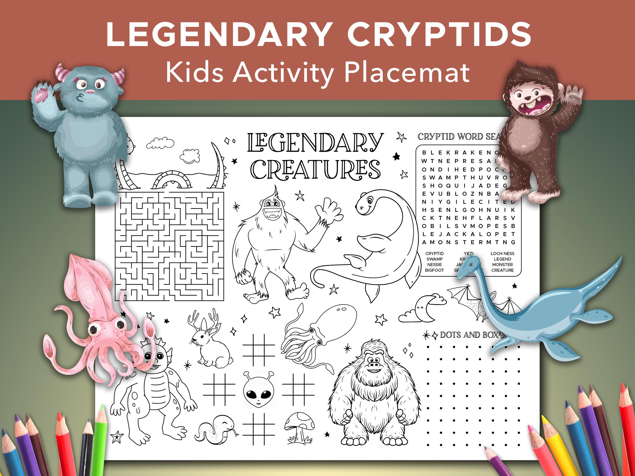 Cryptid Themed Kids Activity Sheet, Legendary Creatures Coloring Sheet ...
