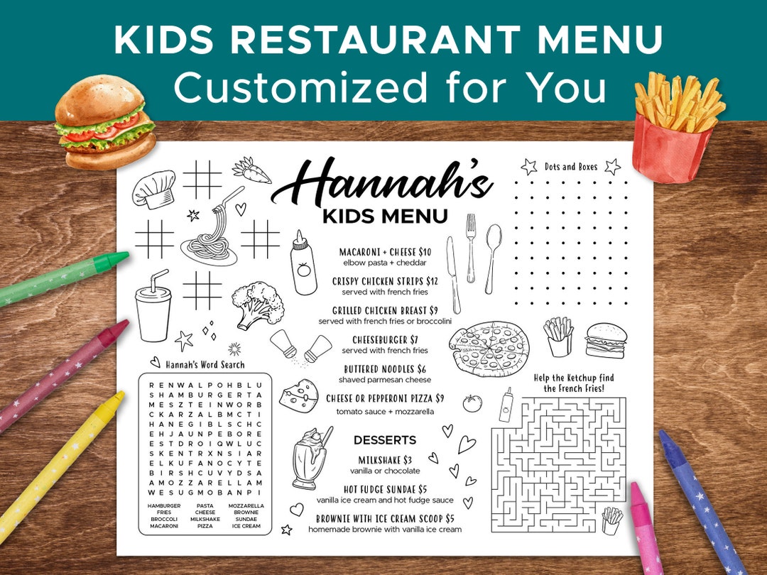 Custom Kids Restaurant Menu, Personalized for Your Restaurant! - Etsy