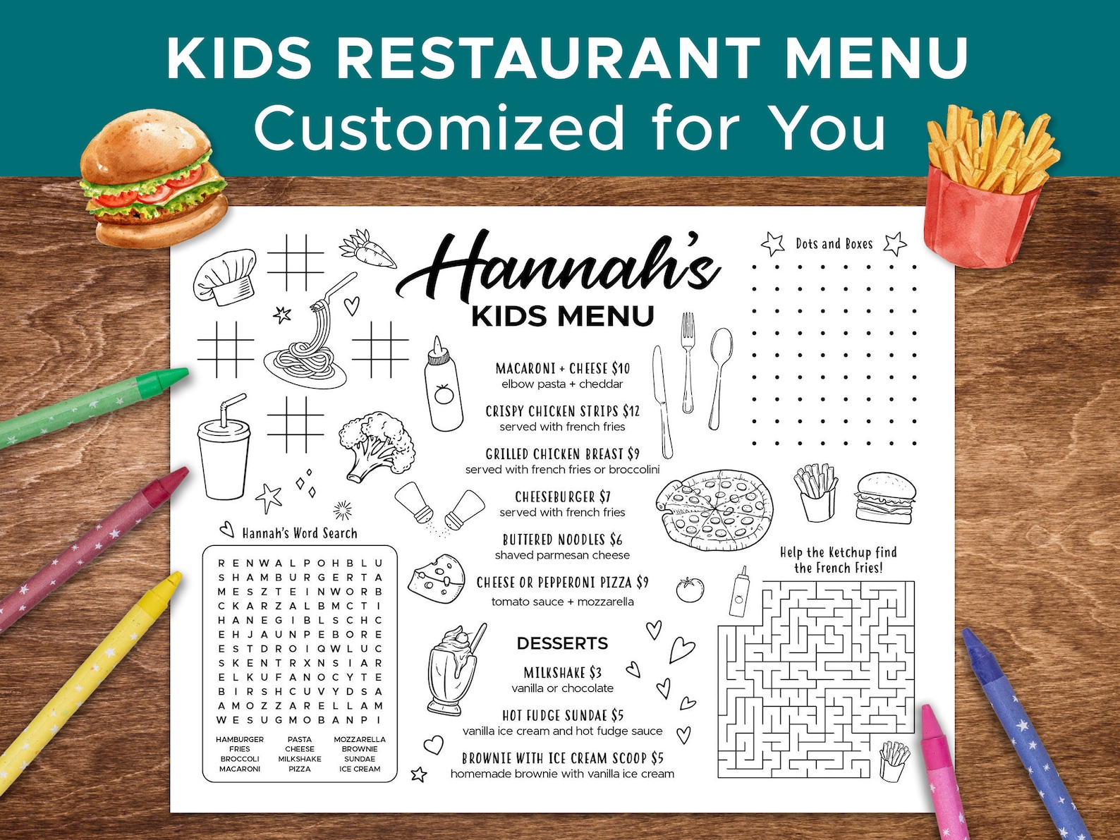 Custom Kids Restaurant Menu, Personalized for Your Restaurant! - Etsy