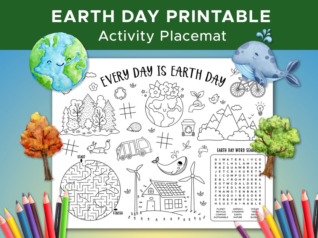 Earth Day Themed Activity Sheet, Eco-friendly Party Placemat ...