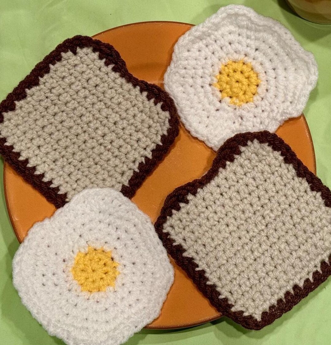 Crochet Egg and Toast Coasters, Breakfast Decor - Etsy