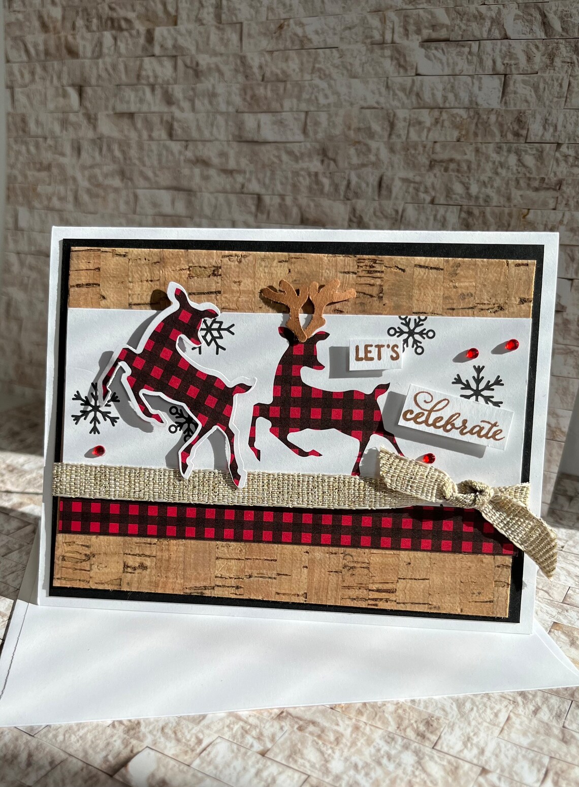 Hand Crated Buffalo Check Jumping Deer Christmas Greeting Card - Etsy