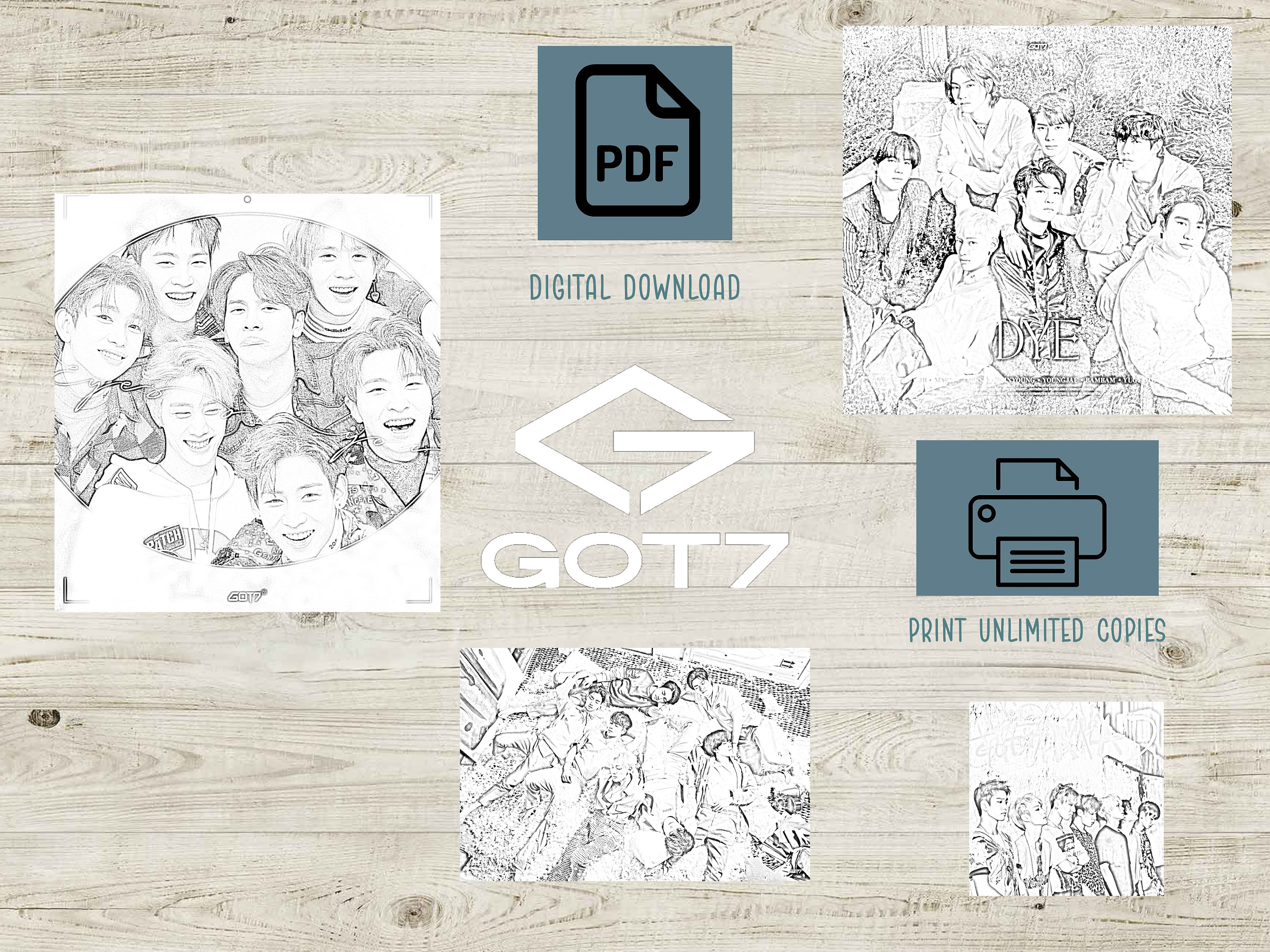 GOT7 Grayscale Coloring Book, 36 Kpop Coloring Pages, Digital Download ...