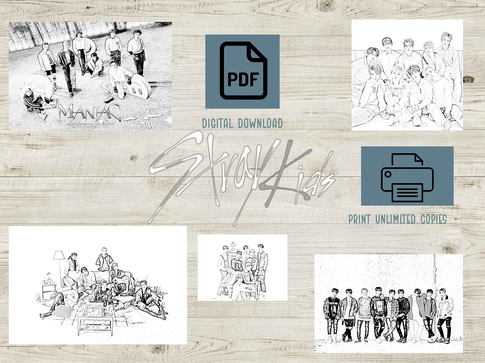 STRAY KIDS Grayscale Coloring Book, 38 Kpop Coloring Pages, Digital ...