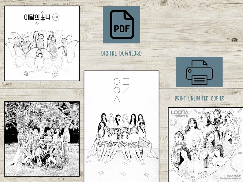 LOONA Grayscale Coloring Book, 22 Kpop Coloring Pages, Digital Download ...