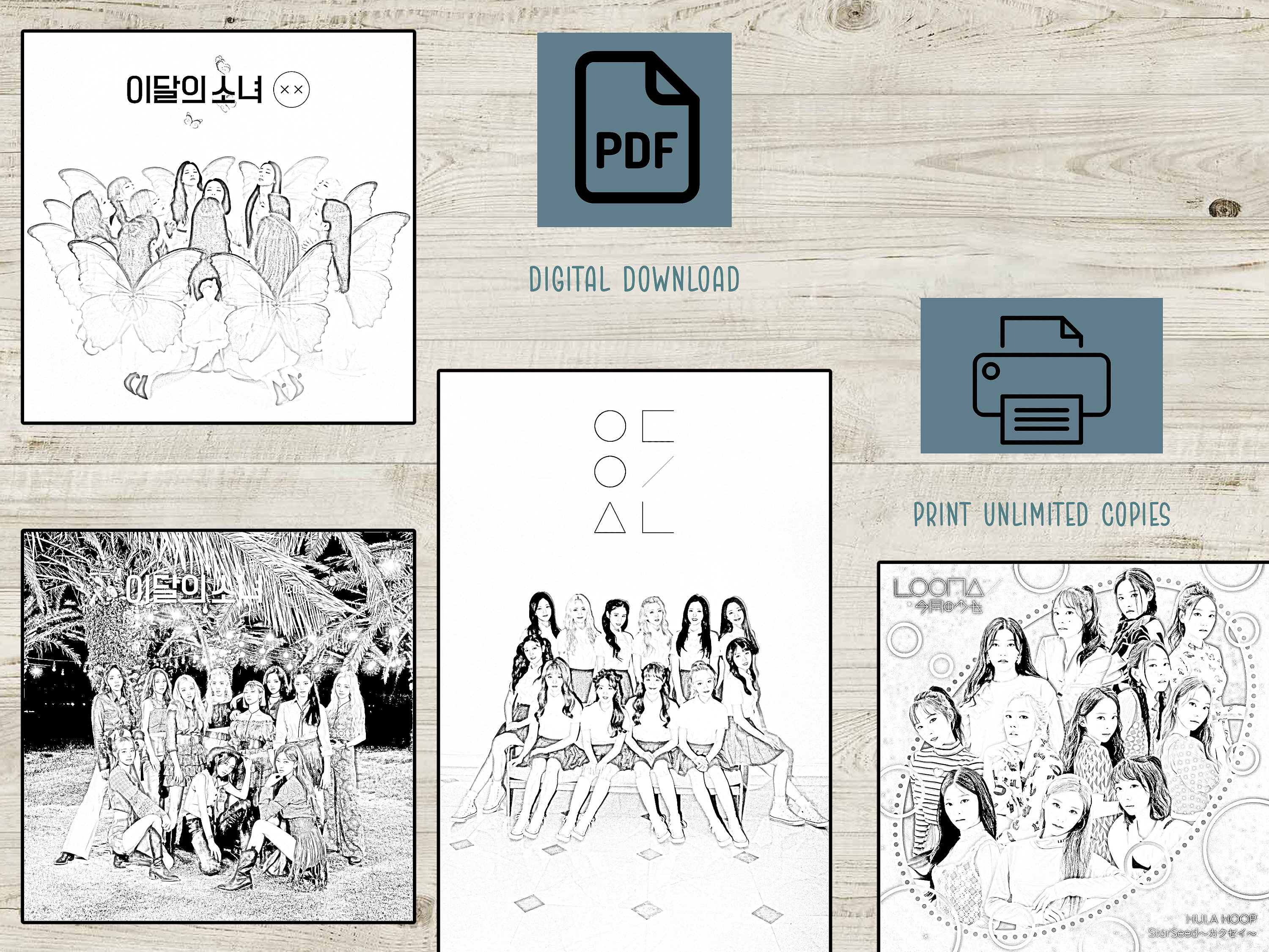 LOONA Grayscale Coloring Book, 22 Kpop Coloring Pages, Digital Download ...