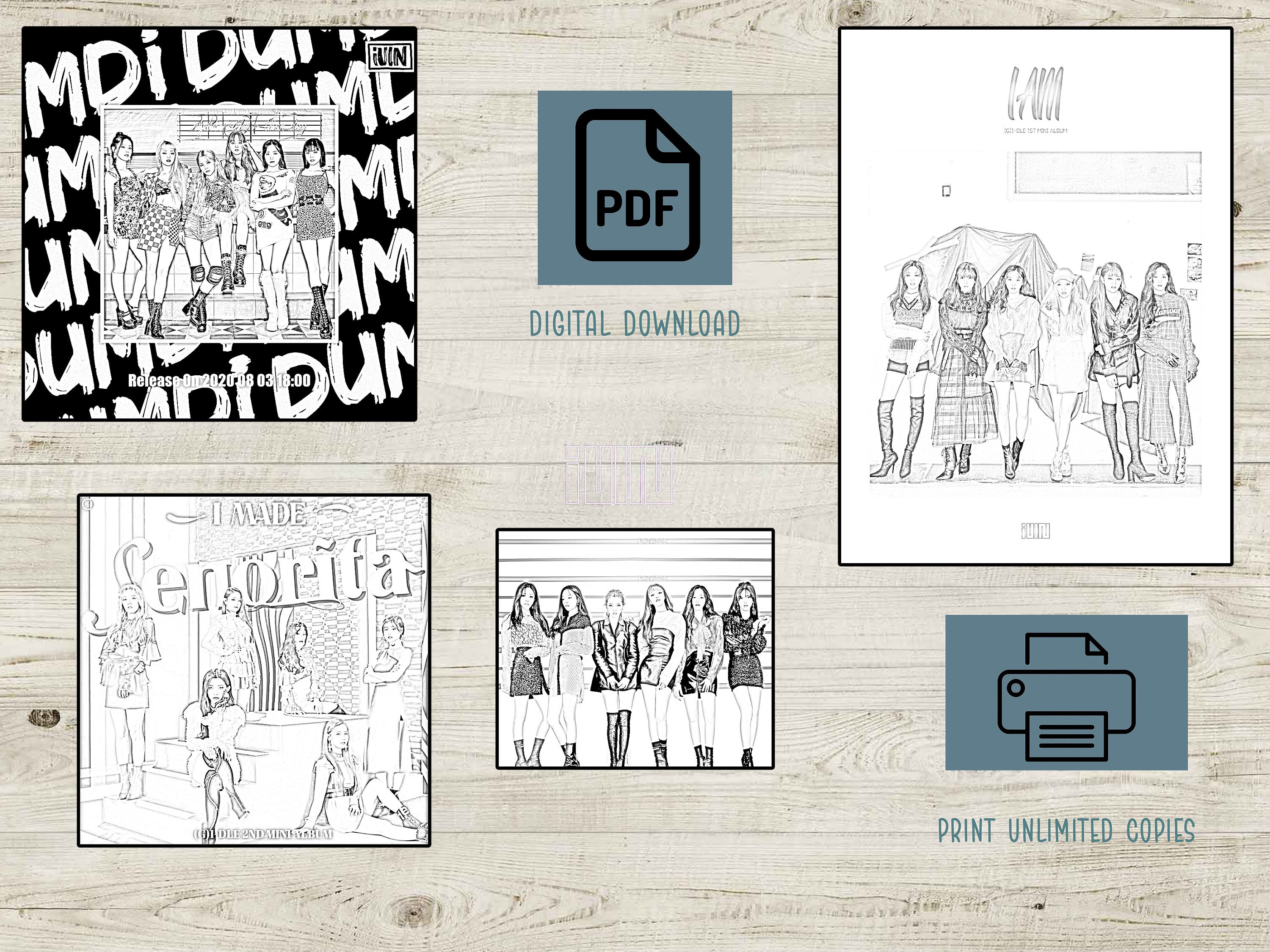 Kpop (G)I-DLE Grayscale Coloring Book, 20 Coloring Pages, Digital ...