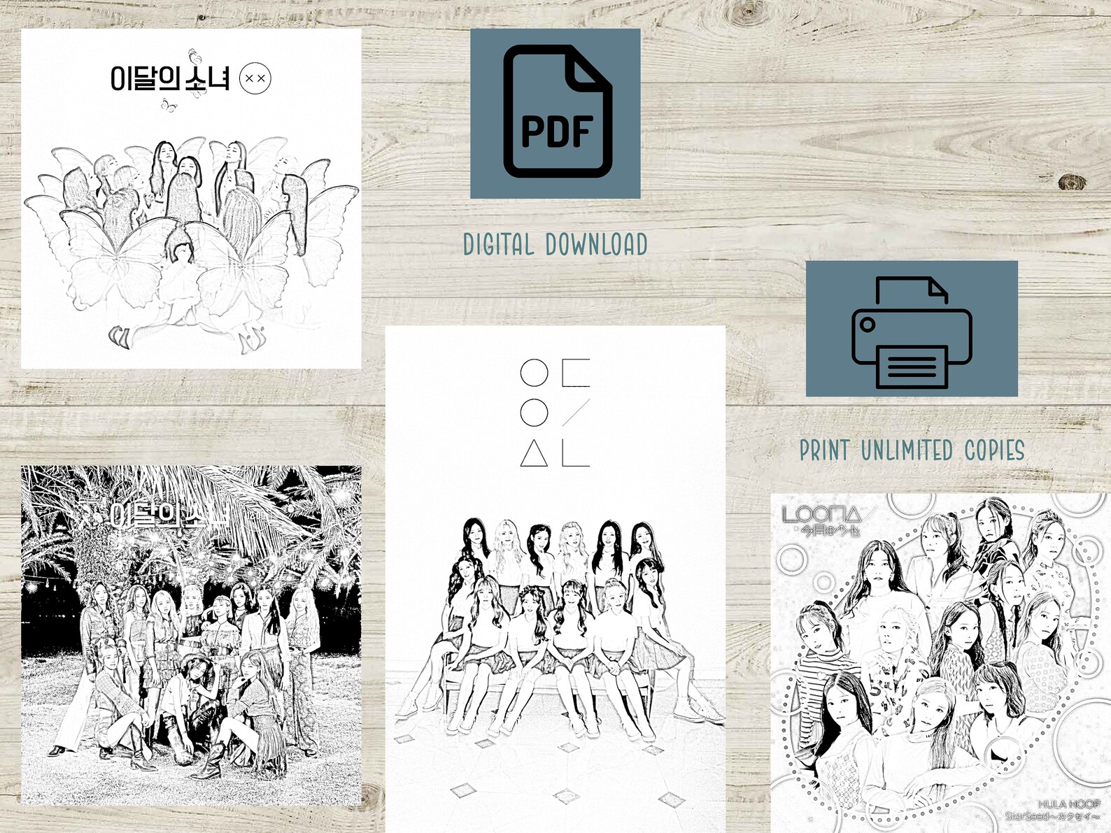 LOONA Grayscale Coloring Book, 22 Kpop Coloring Pages, Digital Download ...