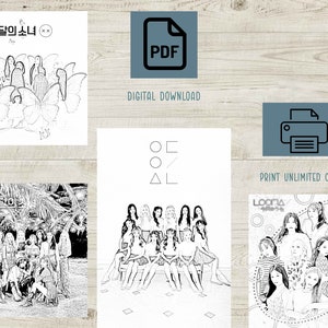 LOONA Grayscale Coloring Book, 22 Kpop Coloring Pages, Digital Download ...