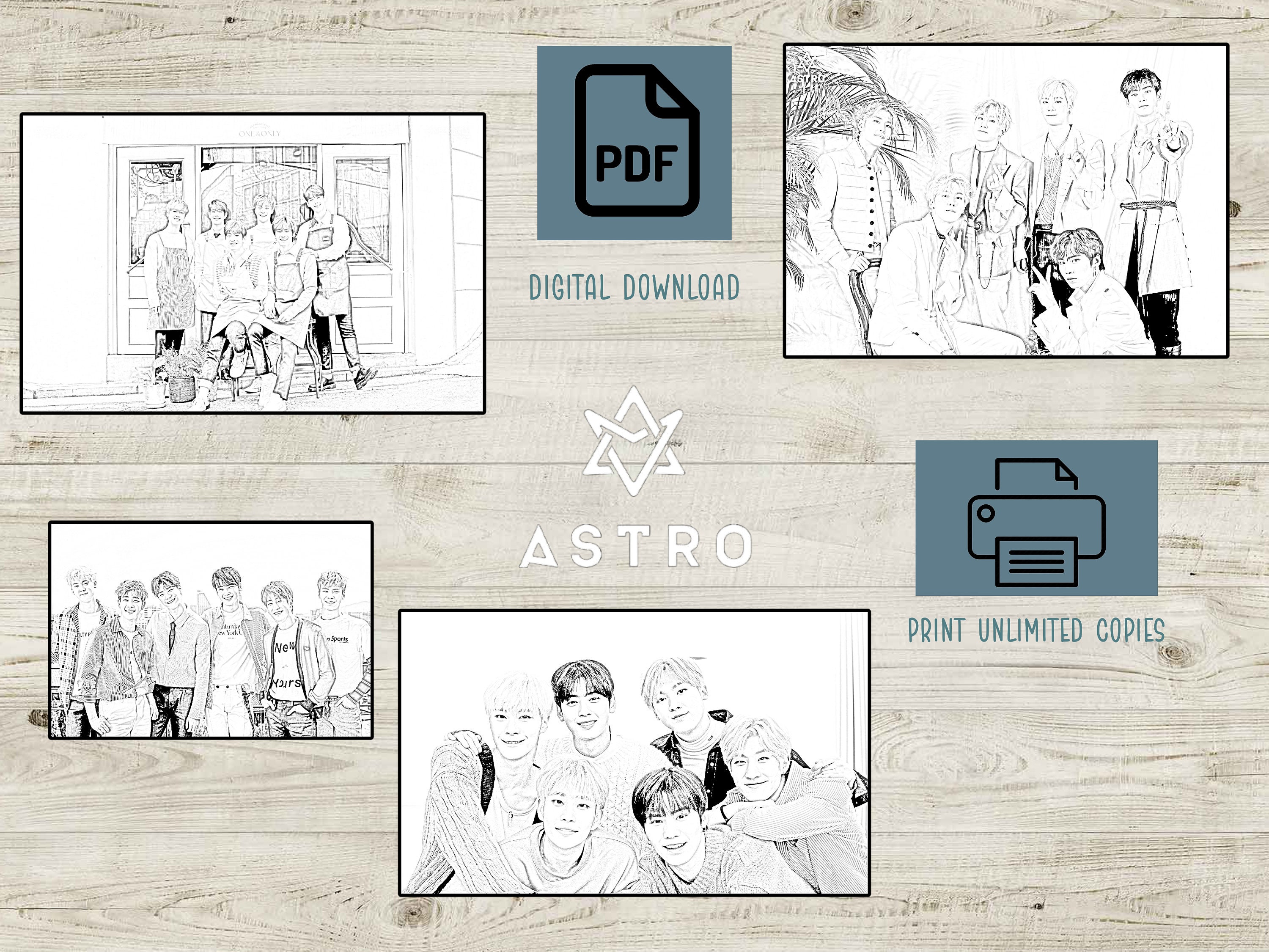 ASTRO Grayscale Coloring Book, 39 Kpop Coloring Pages, Digital Download ...