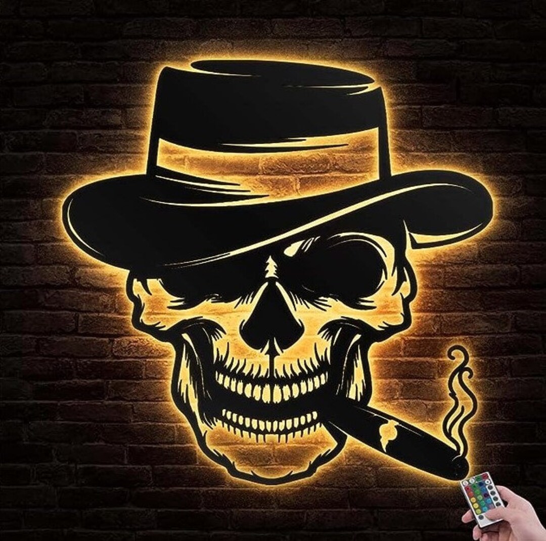 Gangster Cigar Smoking Sugar Skull Metal Wall Art With LED - Etsy