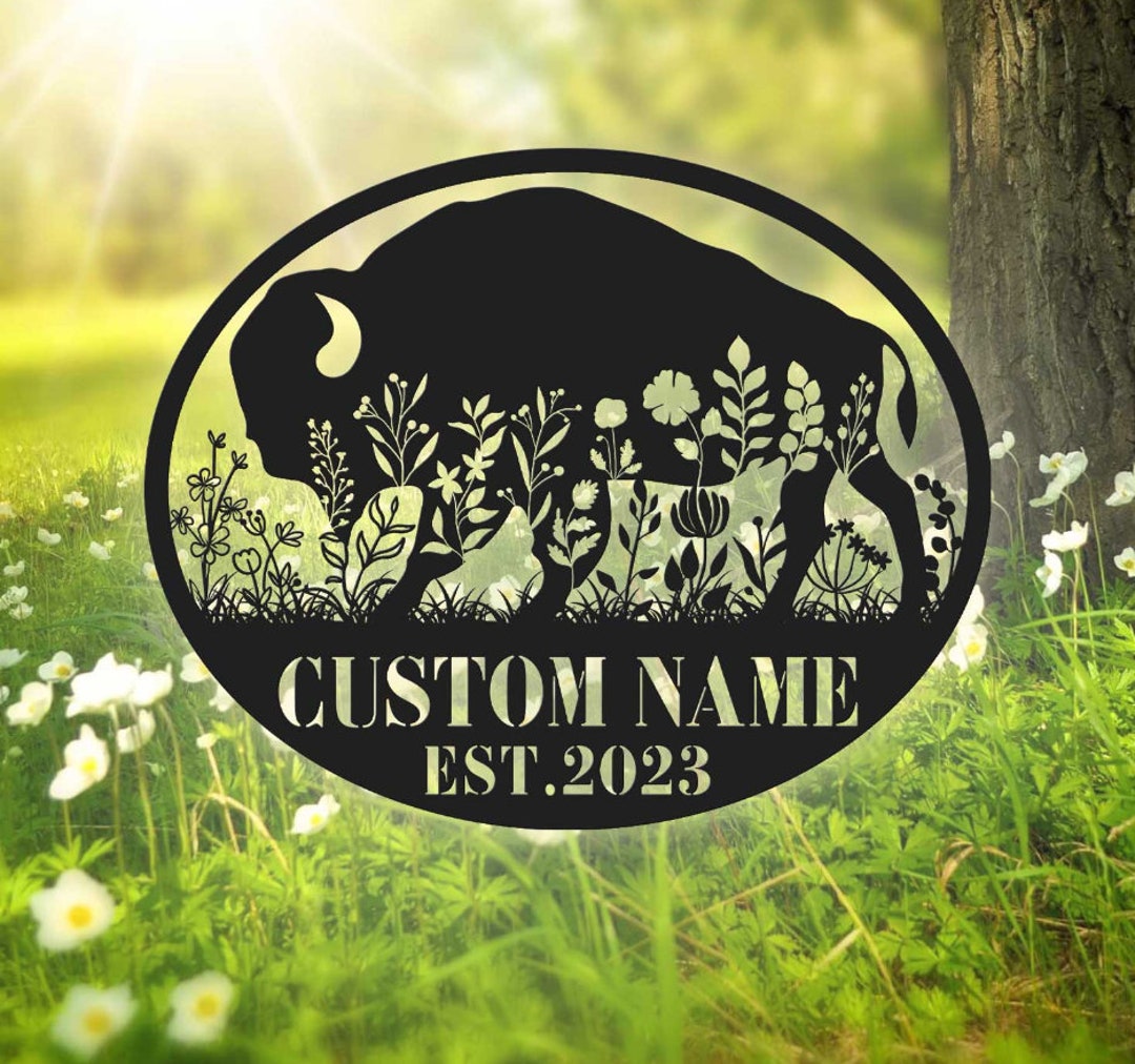 Bison Wildflower Farmhouse Metal Wall Art Bison Farm Floral - Etsy