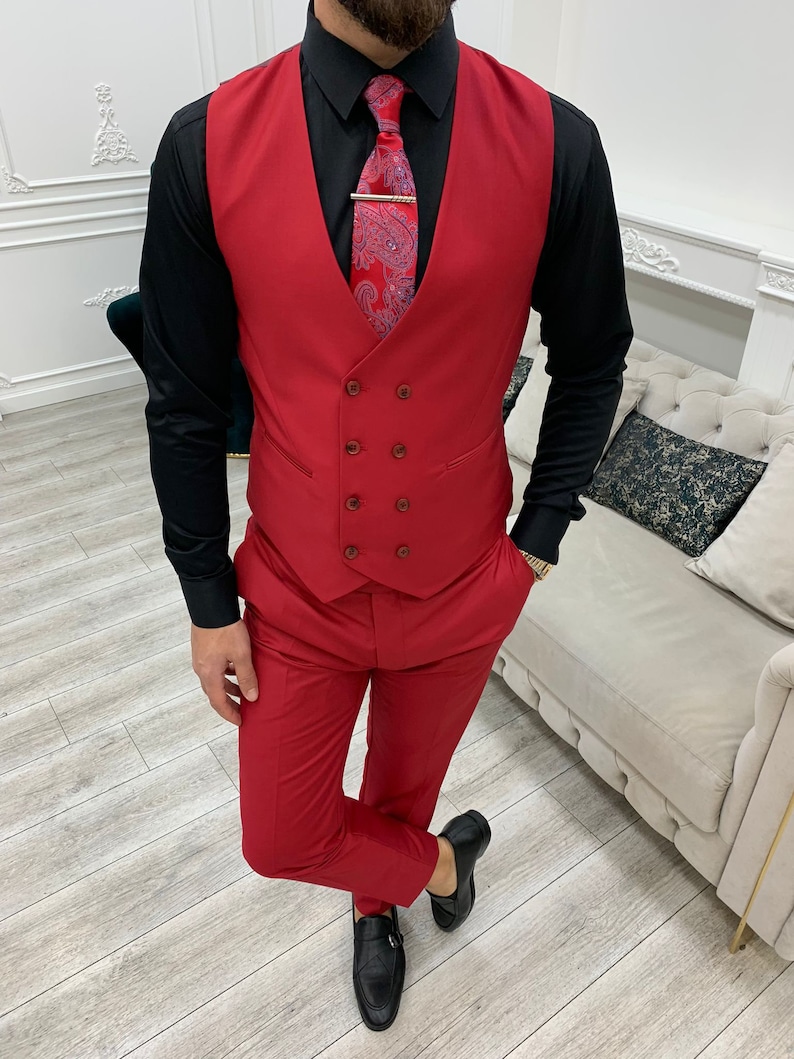 Red Slim Fit Suit Mens Suit 3 Piece Suit Mens Red Etsy