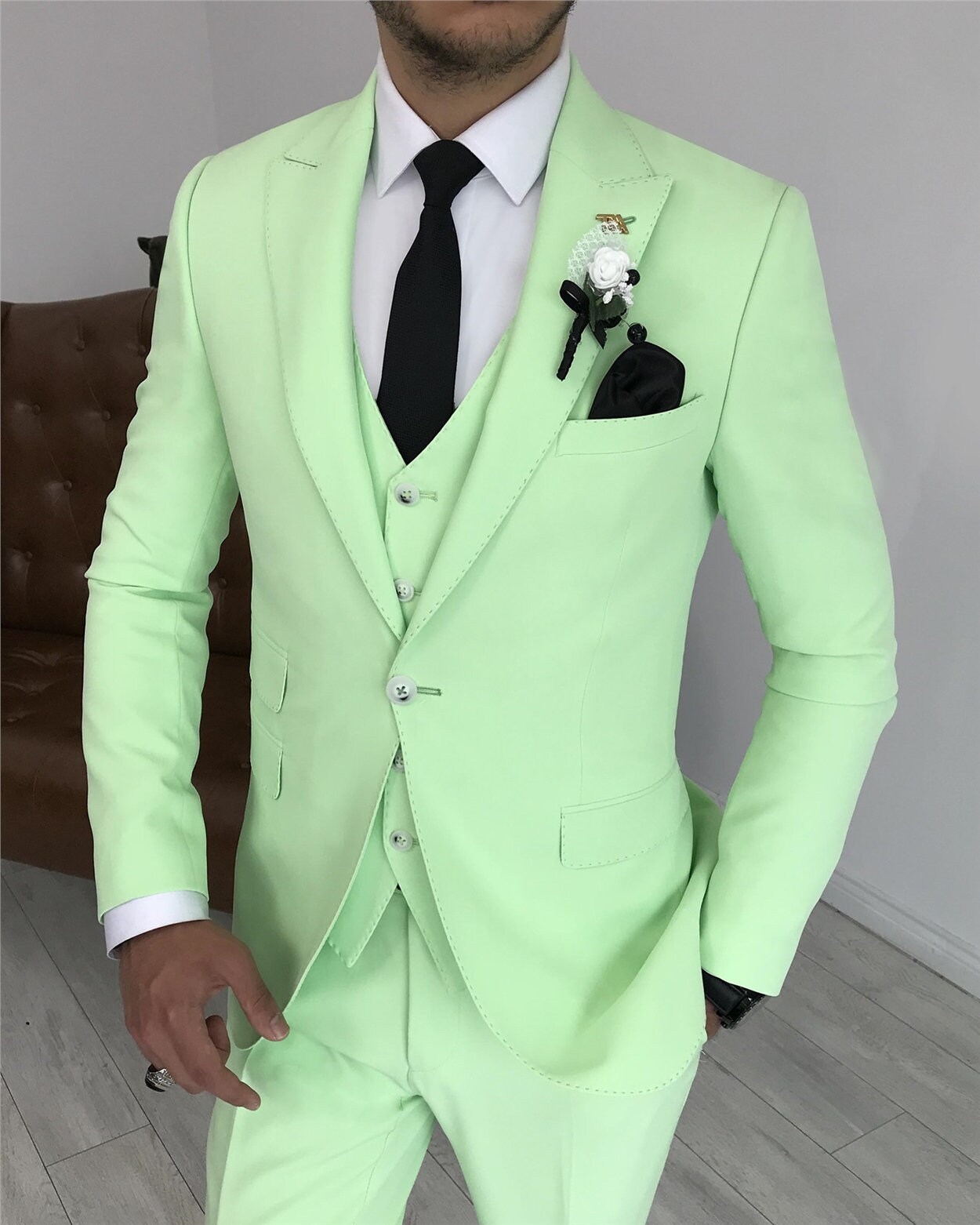 Green Slim-fit Suit Mens Suit 3 Piece Suit Mens Green Wedding Suit Mens ...