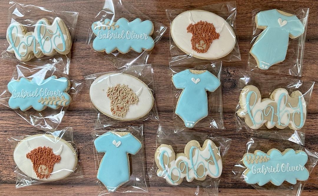 Highland Cow Decorated Cookies: Baby Boy Shower Favors - Etsy