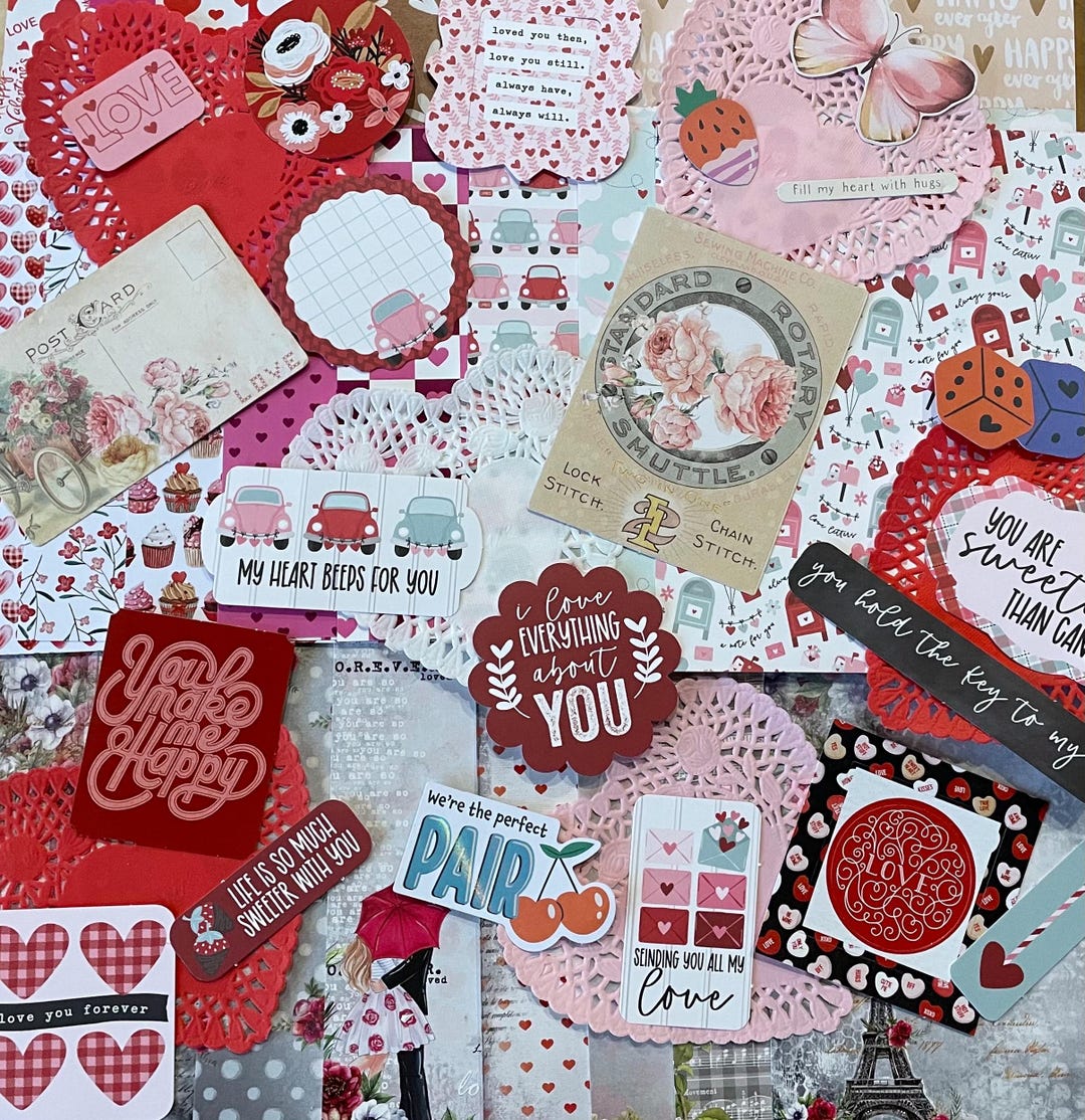 Valentine Junk Journal Ephemera and Paper Pack, Valentine Scrapbook ...