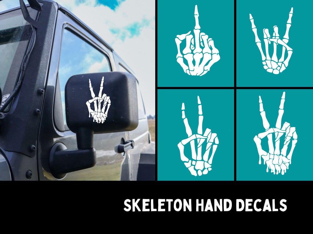 Skeleton Hand Decals | Peace Sign, Rock On, & Middle Finger| Fits Jeep ...