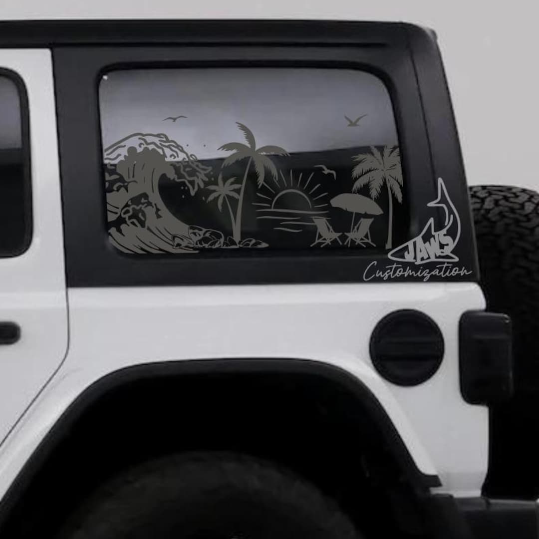 Beach Theme Rear Hardtop Window Decal- Fits Jeep Wrangler JKU JLU | 4 ...