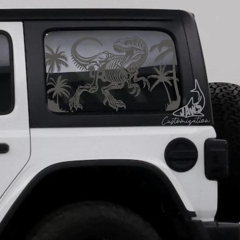 T-rex Skeleton Rear Hardtop Window Decal- Fits Jeep Wrangler JKU JLU ...