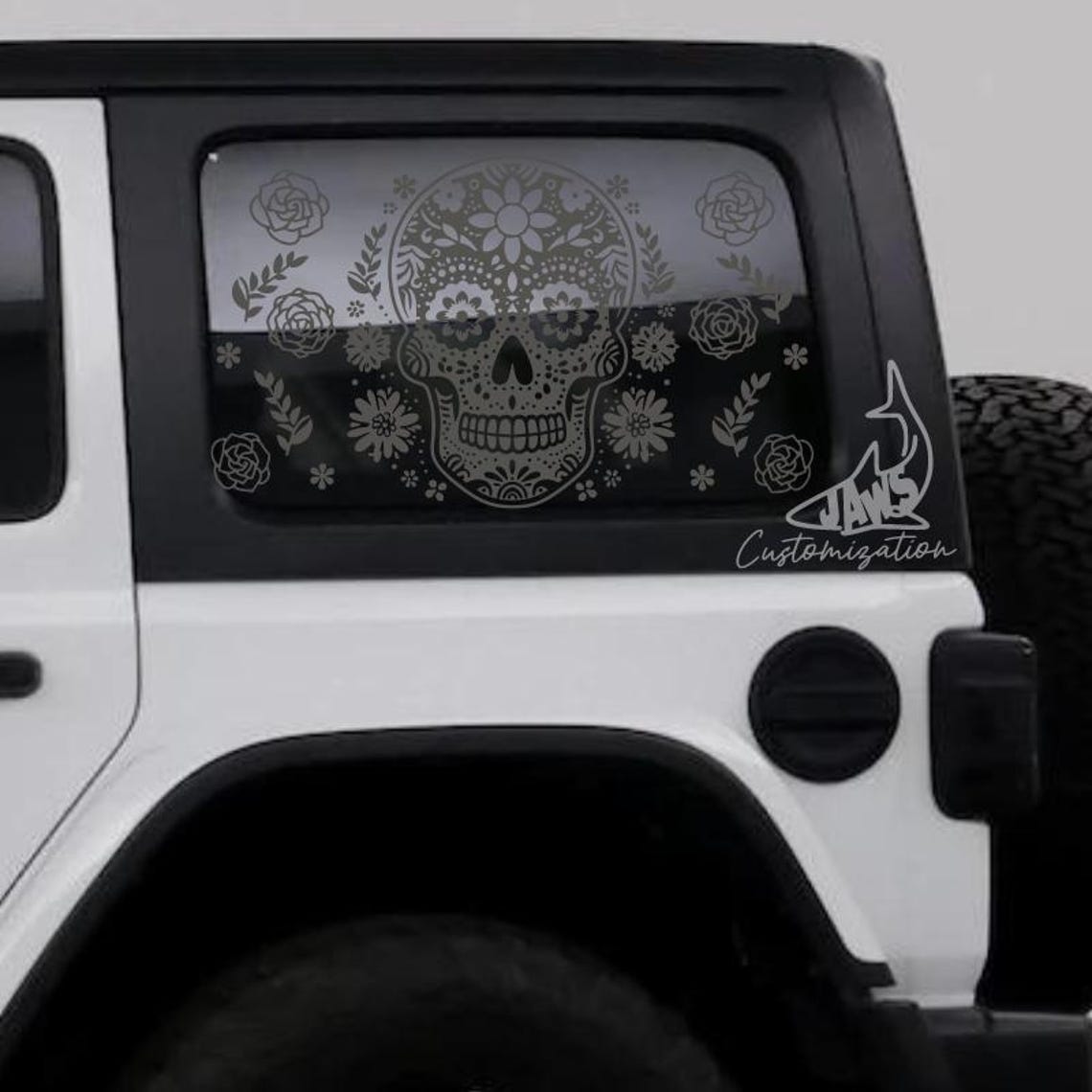 Flower Sugar Skull Rear Hardtop Window Decal- Fits Jeep Wrangler JKU ...