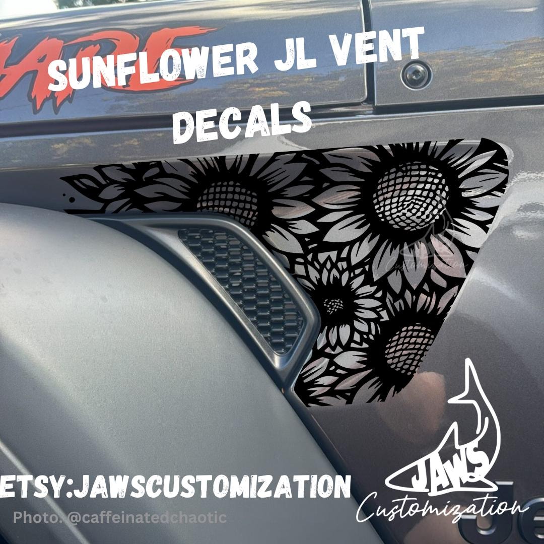 Custom Sunflower JL Vent Set of 2 vinyl Decal Sticker fits Jeep ...
