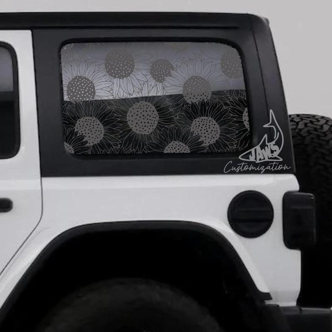Doodle Sunflower Rear Hardtop Window Decal- Fits Jeep Wrangler JKU JLU ...