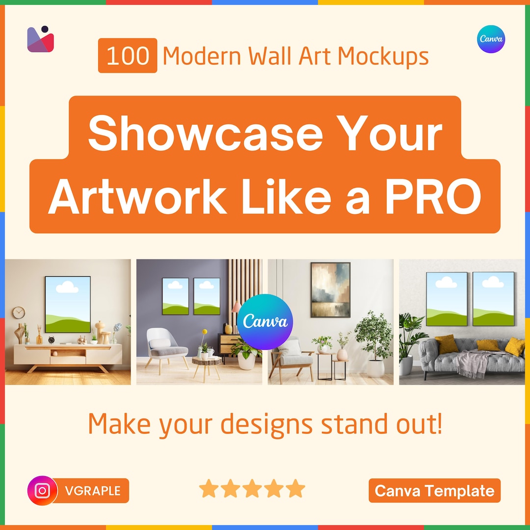 Wall Art Mockup Canva Template | Interior Decor Mockup | Digital Frame ...