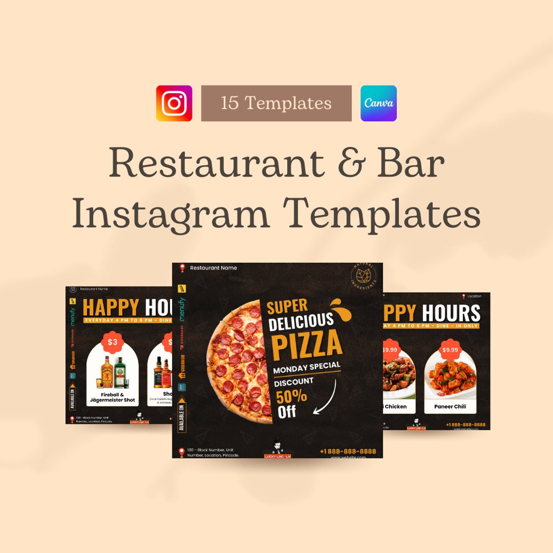 15 Ready-made Instagram Post Templates for Restaurants & Bars (canva ...